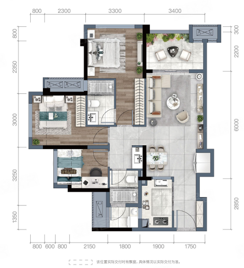 万科清水甲第洋楼E1建面约88平，万科清水甲第3室2厅2卫1厨约88.00平米户型图，朝南朝向 - 重庆安居客