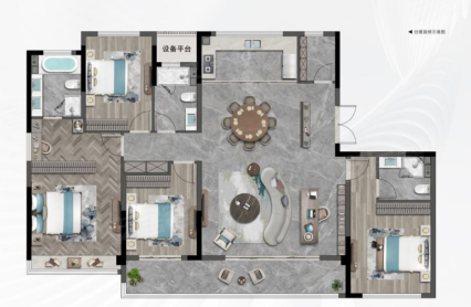 国强嘉华·海月潮鸣180平户型，国强嘉华·海月潮鸣4室2厅3卫1厨约180.00平米户型图，朝南朝向 - 台州安居客