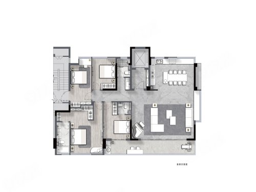 建总江南尚璟175平D2户型，建总江南尚璟4室2厅3卫1厨约175.00平米户型图，朝南朝向 - 福州安居客