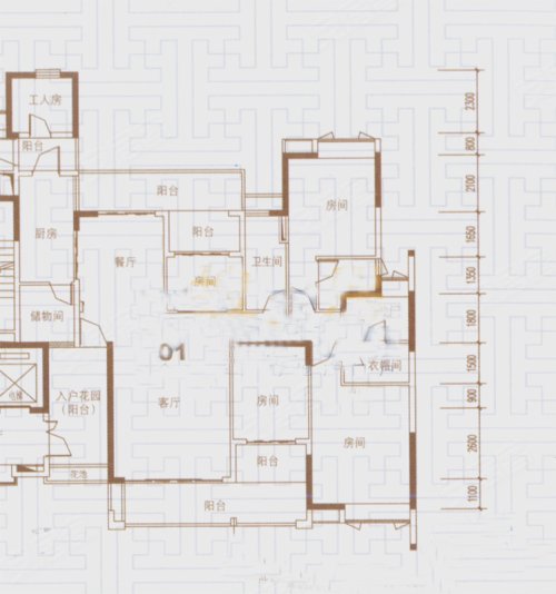 科城山庄·峻森园01户型4室2厅3卫，科城山庄·峻森园4室2厅3卫0厨约186.00平米户型图，朝南朝向 - 广州安居客