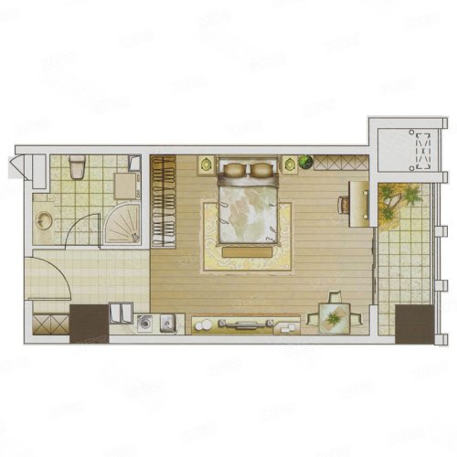 大德玲珑湾58㎡户型，大德玲珑湾商办约58.00平米户型图，朝南朝向 - 昆山安居客