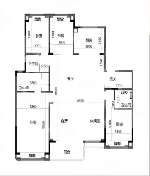 华润置地虹桥润璟198平户型，华润置地虹桥润璟4室3厅2卫1厨约198.00平米户型图，朝南朝向 - 上海安居客