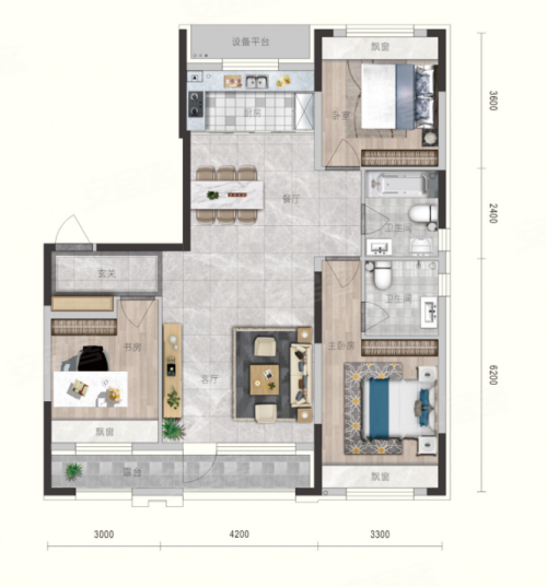 晟宝龙广场AG-U户型，晟宝龙广场3室2厅2卫1厨约120.01平米户型图，朝南北朝向 - 辽阳安居客
