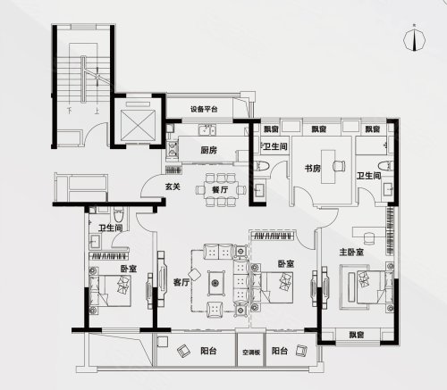东方华庭J1户型160平，东方华庭4室2厅2卫1厨约160.41平米户型图，朝南朝向 - 扬州安居客